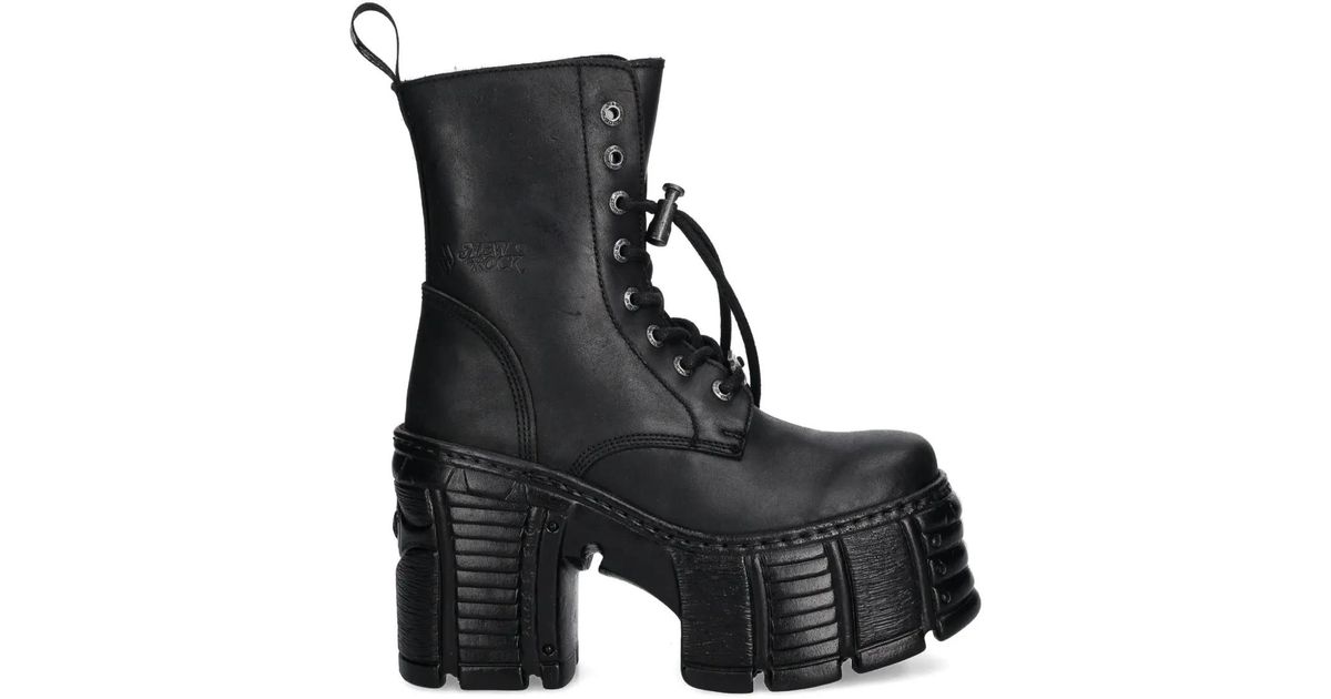 New Rock 120Mm Lace-Up Platform Boots in Black | Lyst UK