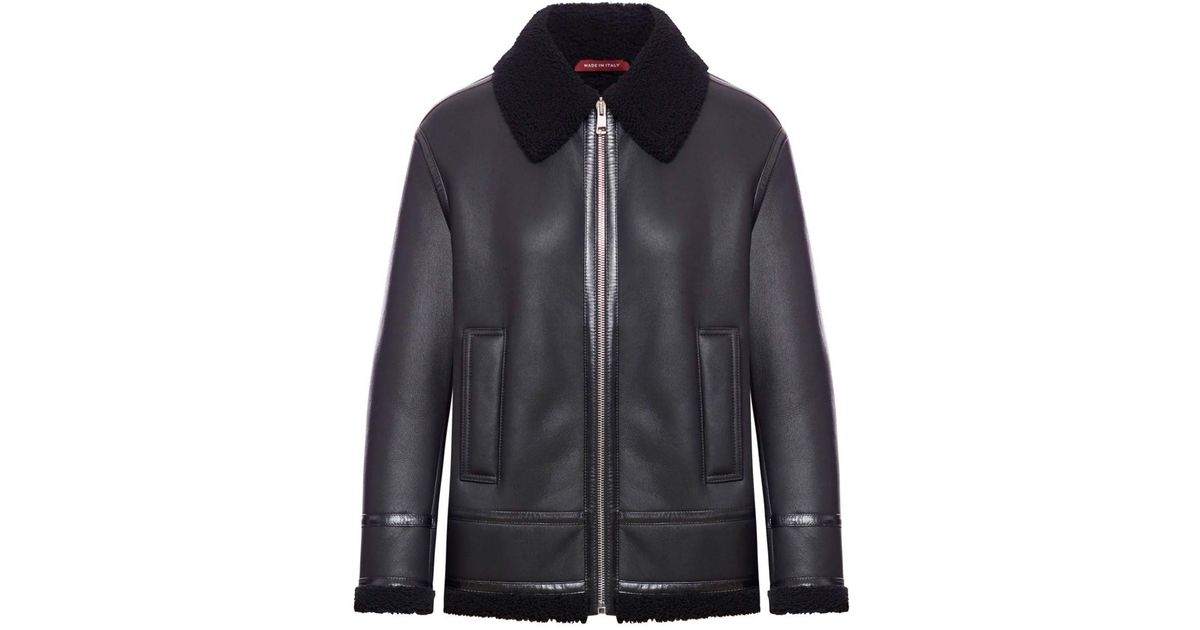 Gucci Shearling-Trim Leather Jacket in Black | Lyst