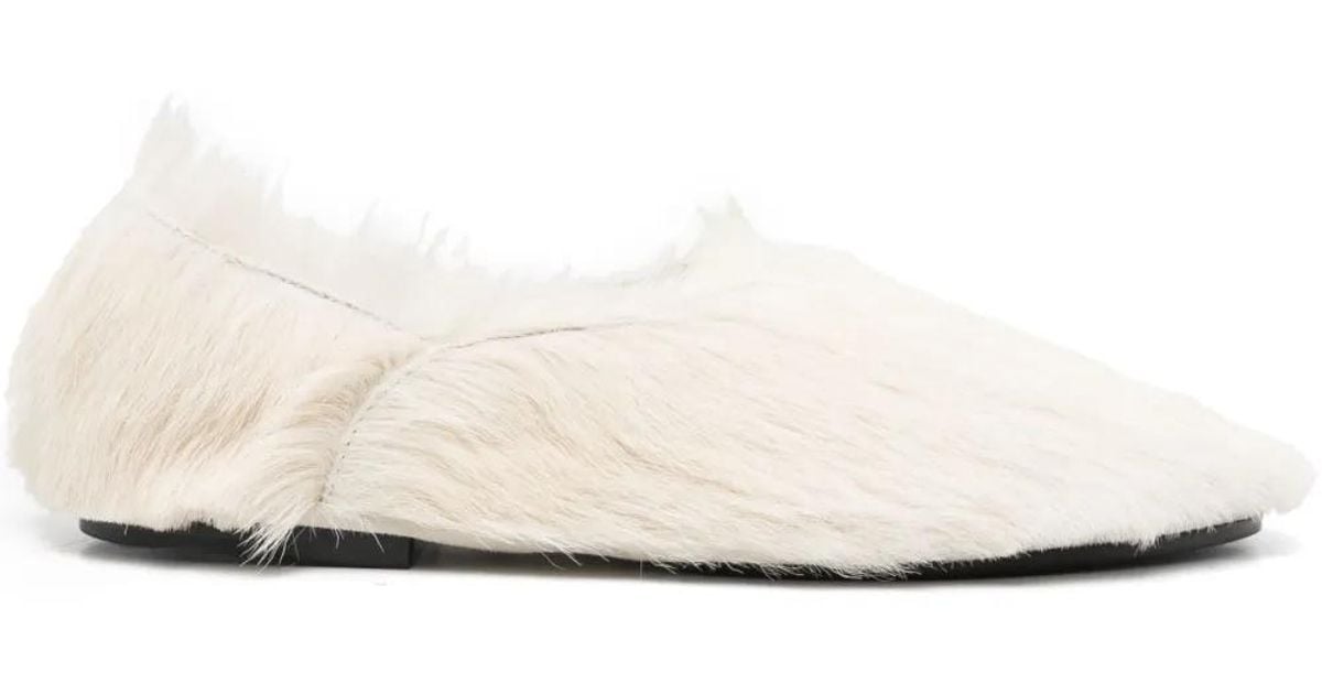 Jil Sander Calf-Hair Slippers in White | Lyst