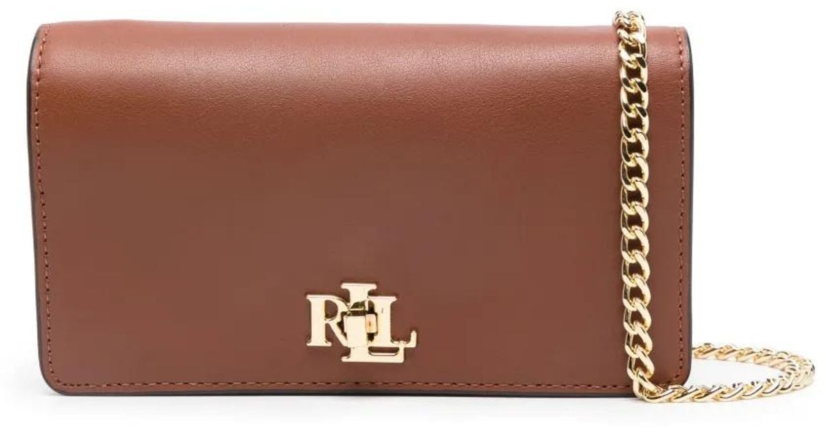 Ralph Lauren Logo-Lettering Leather Crossbody Bag in Brown | Lyst