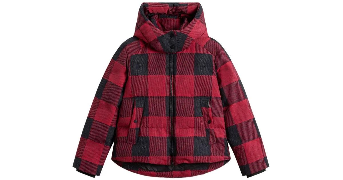 Woolrich Check-Pattern Padded Jacket in Red | Lyst UK