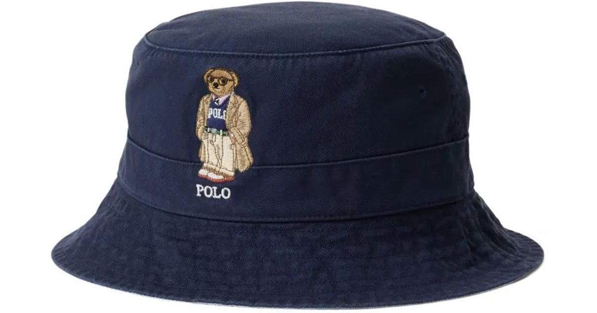 Polo Ralph Lauren Polo Bear-Embroidered Bucket Hat in Blue for Men | Lyst
