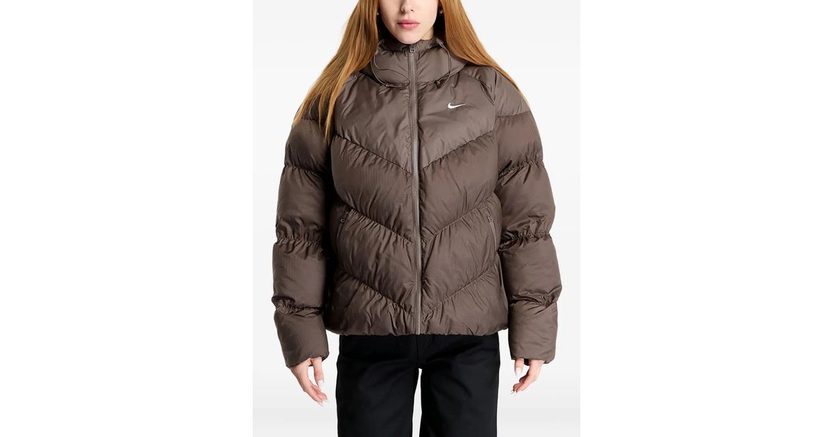 Nike Chevron-Quilted Puffer Jacket in Brown | Lyst