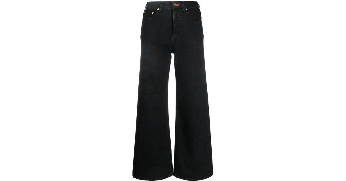 Tu Es Mon Tresor Denim Theamber Wide-leg Cropped Jeans in Black | Lyst