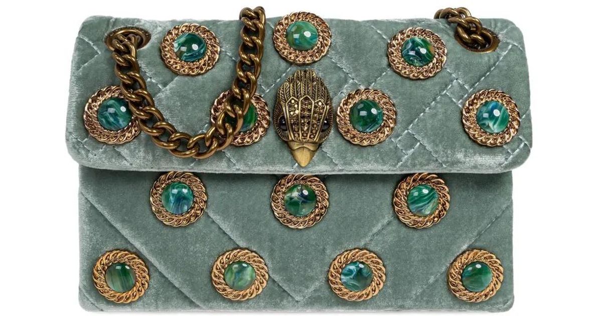 Kurt Geiger Mini Chain-strap Velvet Shoulder Bag in Green | Lyst