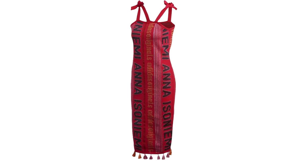 adidas X Anna Isoniemi Tie-Strap Tassel Dress in Red | Lyst UK