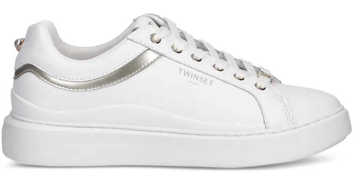 Twinset Logo-Embossed Leather Sneakers in White | Lyst