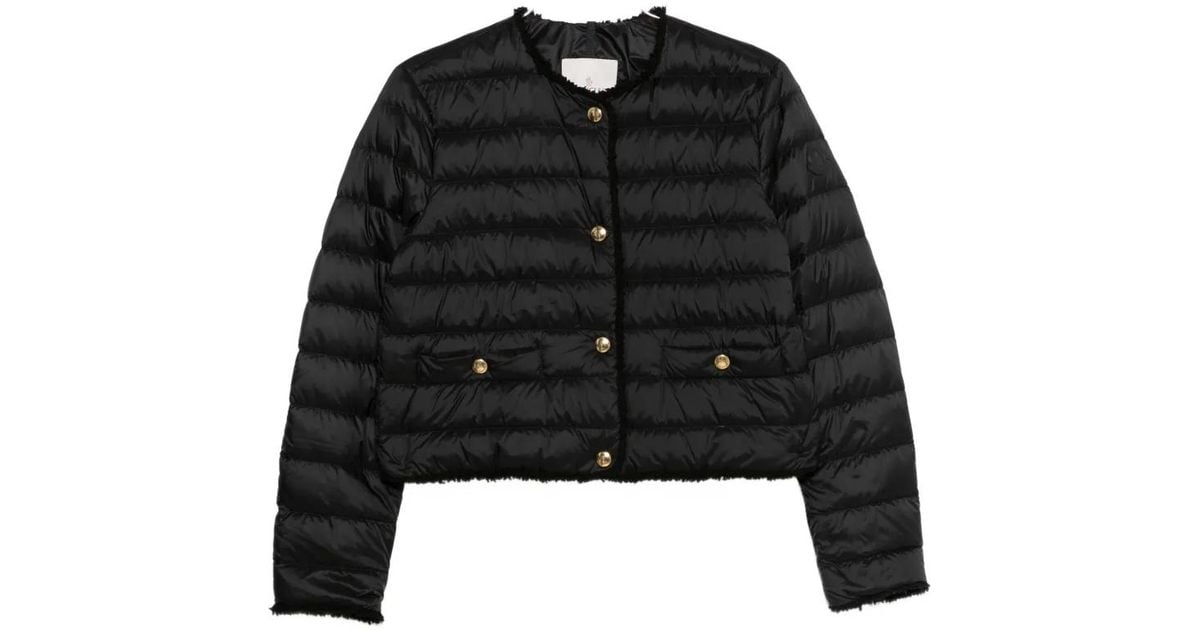 Moncler Fleurs Button Quilted Jacket in Black | Lyst UK