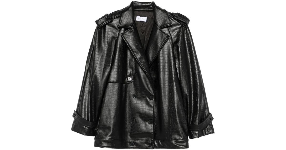 THE NINA STUDIO Double-Breasted Leather Jacket in Black | Lyst UK