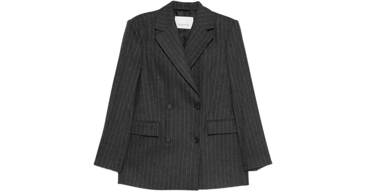 House of Dagmar Pinstripe Double-Breasted Blazer in Black | Lyst UK
