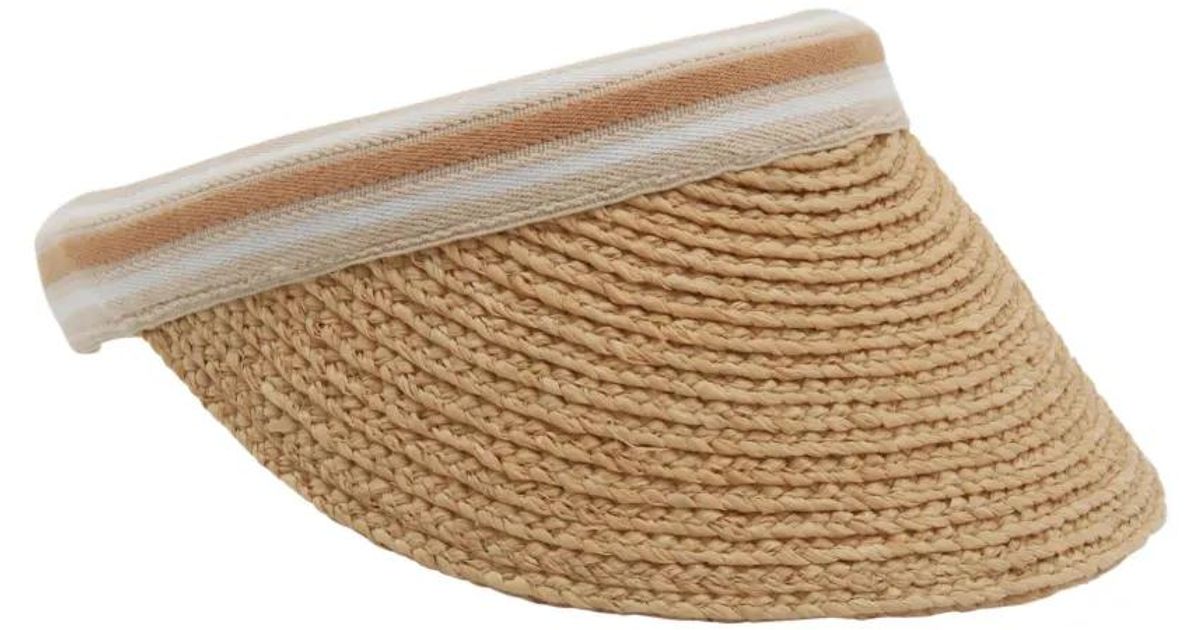 Helen Kaminski Bianca Logo Raffia Visor Hat in Natural | Lyst