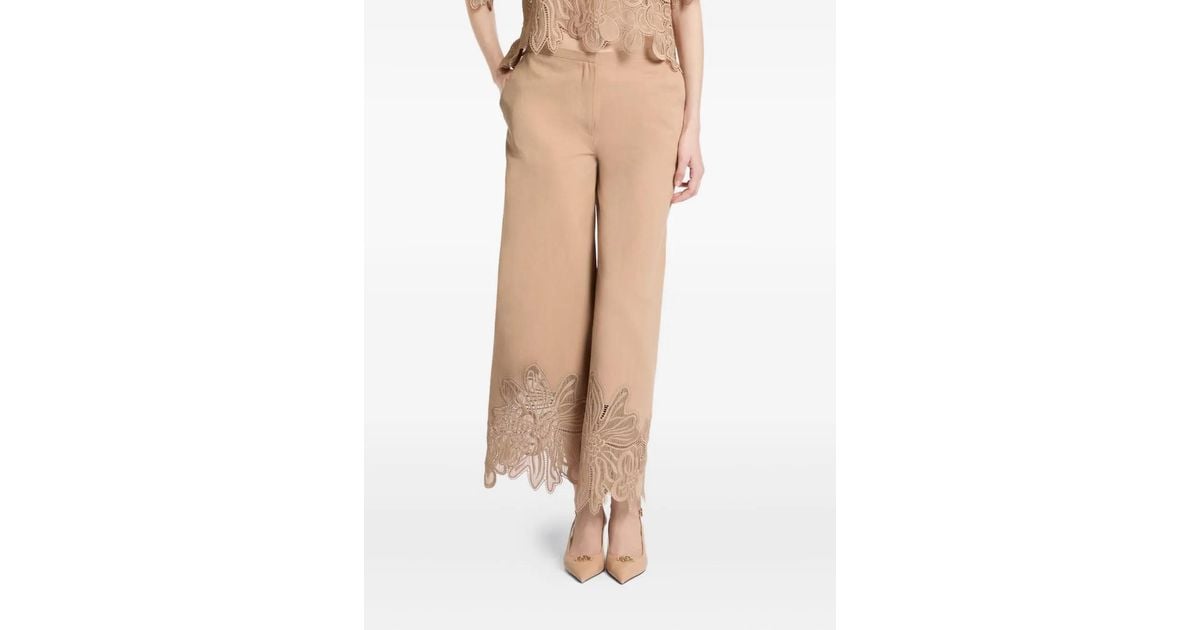 Elie Saab Embroidered Lace-Detailed Trousers in Natural | Lyst UK
