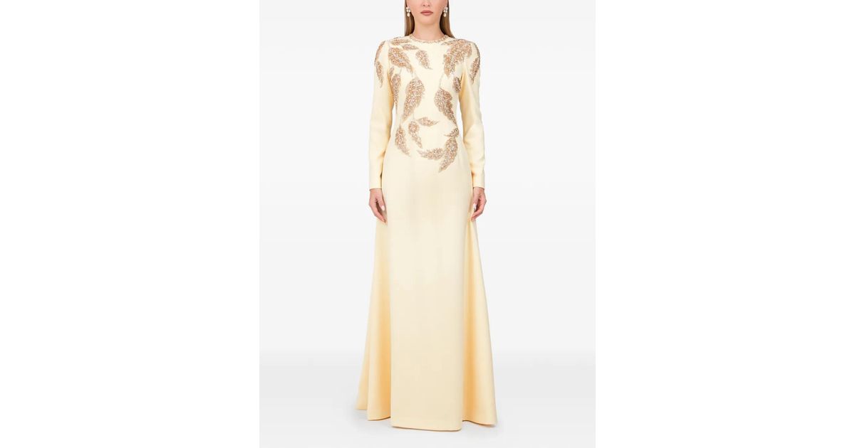 Dina Melwani Embellished Maxi Dress in Natural | Lyst UK