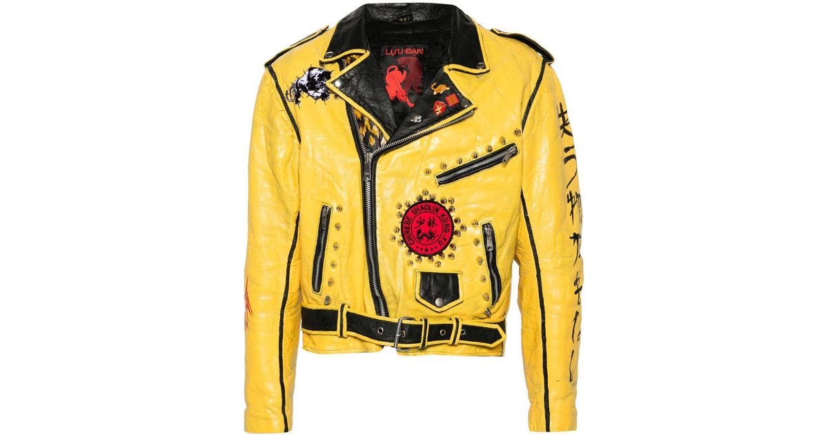 LỰU ĐẠN Spike-Stud Leather Jacket in Yellow for Men | Lyst