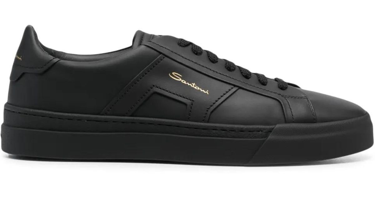 Santoni Leather Low-Top Sneakers in Black for Men | Lyst