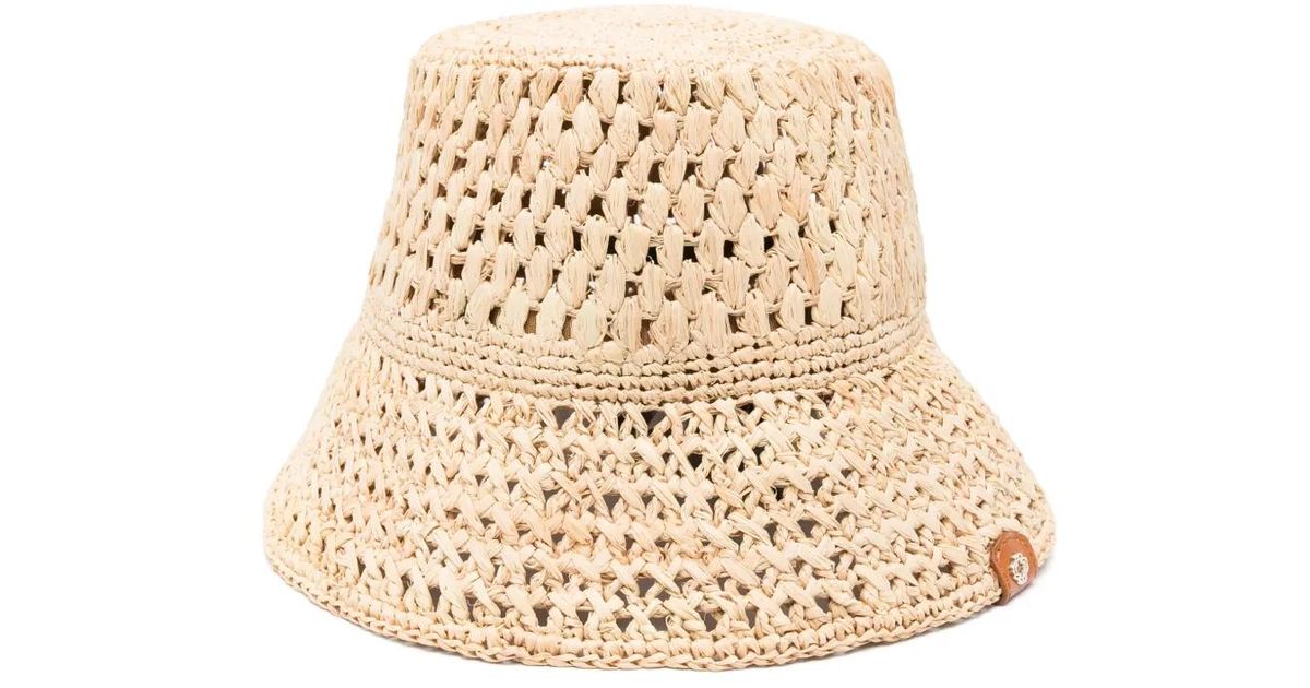 Maje Interwoven-Raffia Bucket Hat in Natural | Lyst UK