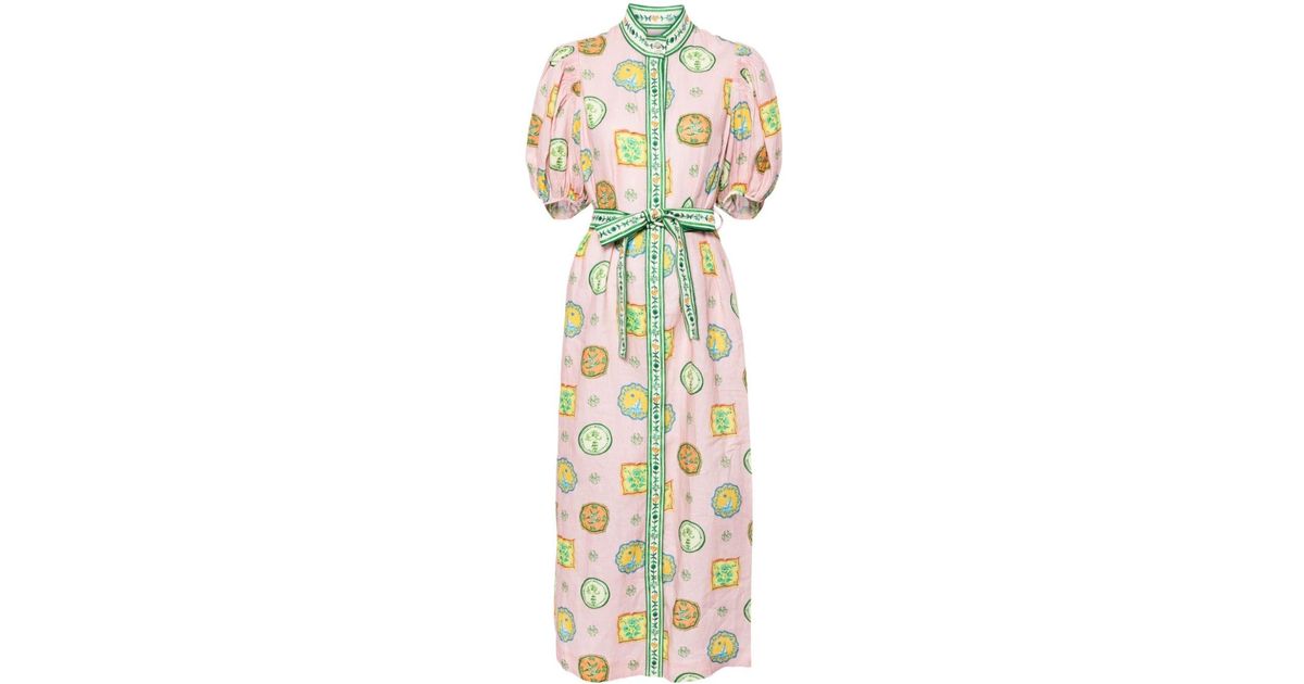 ALÉMAIS Graphic-print Belted Shirtdress in Metallic | Lyst