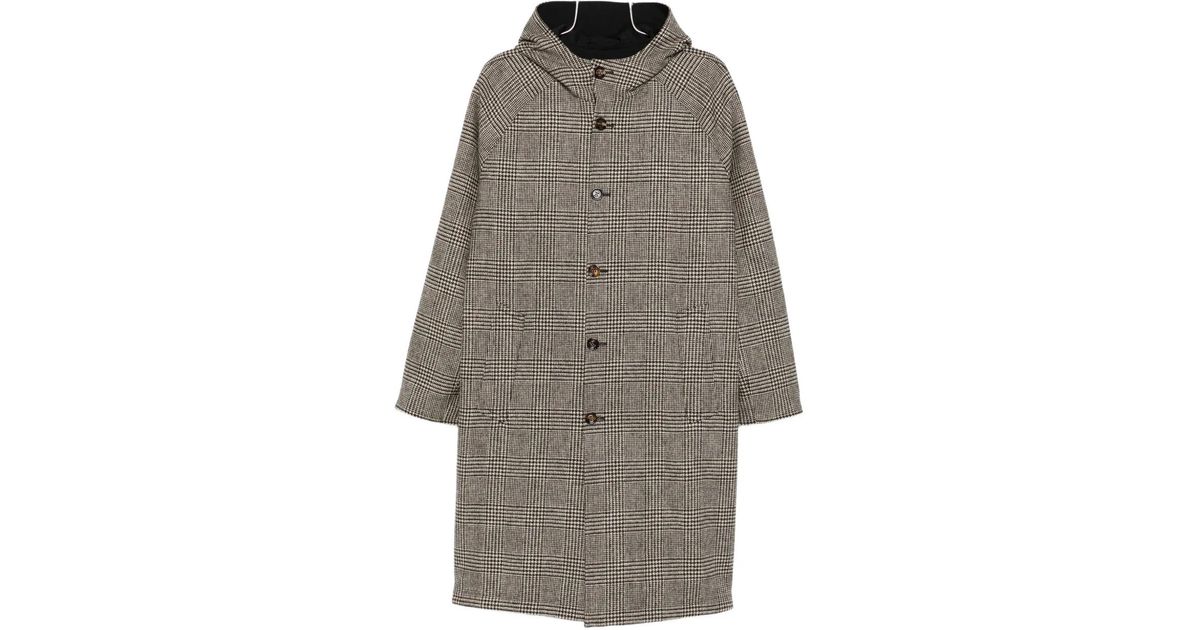 KIRED Hooded Houndstooth Coat in Grey for Men | Lyst UK