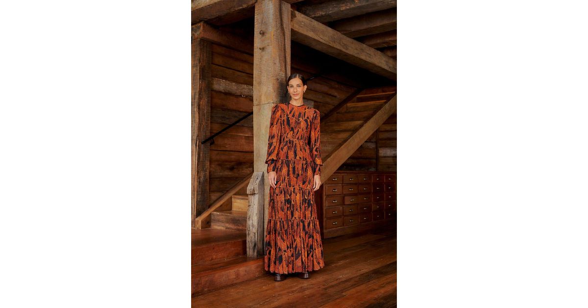 FARM Rio Black Giraffes Puff Sleeve Maxi Dress in Brown | Lyst