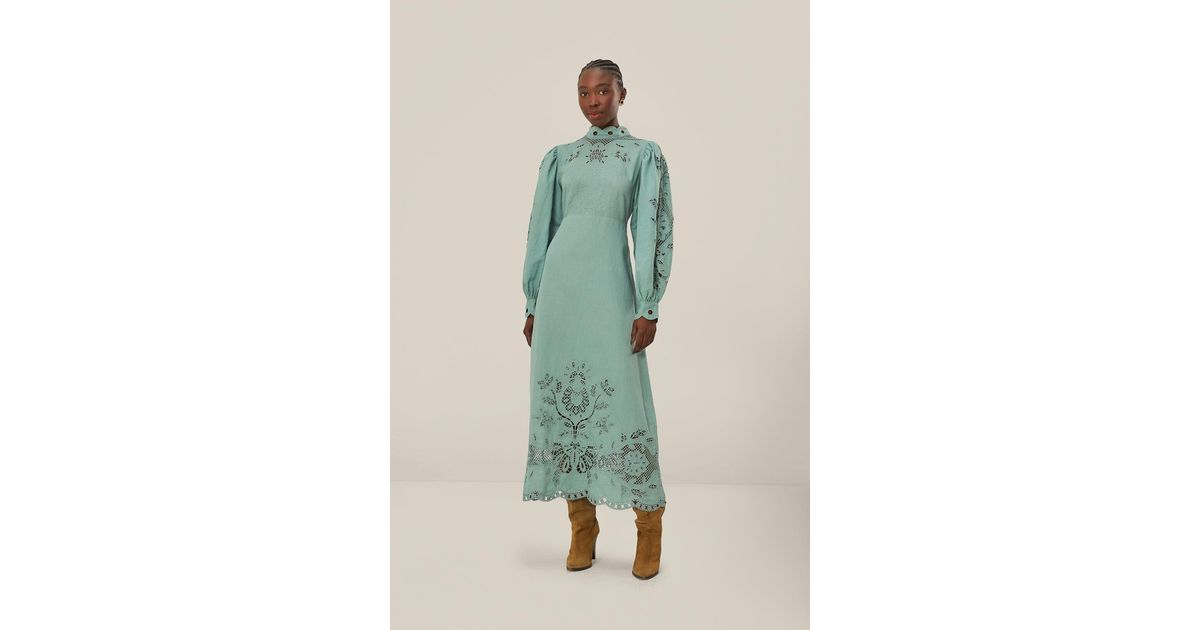 FARM Rio Long Sleeve Midi Dress in Green | Lyst