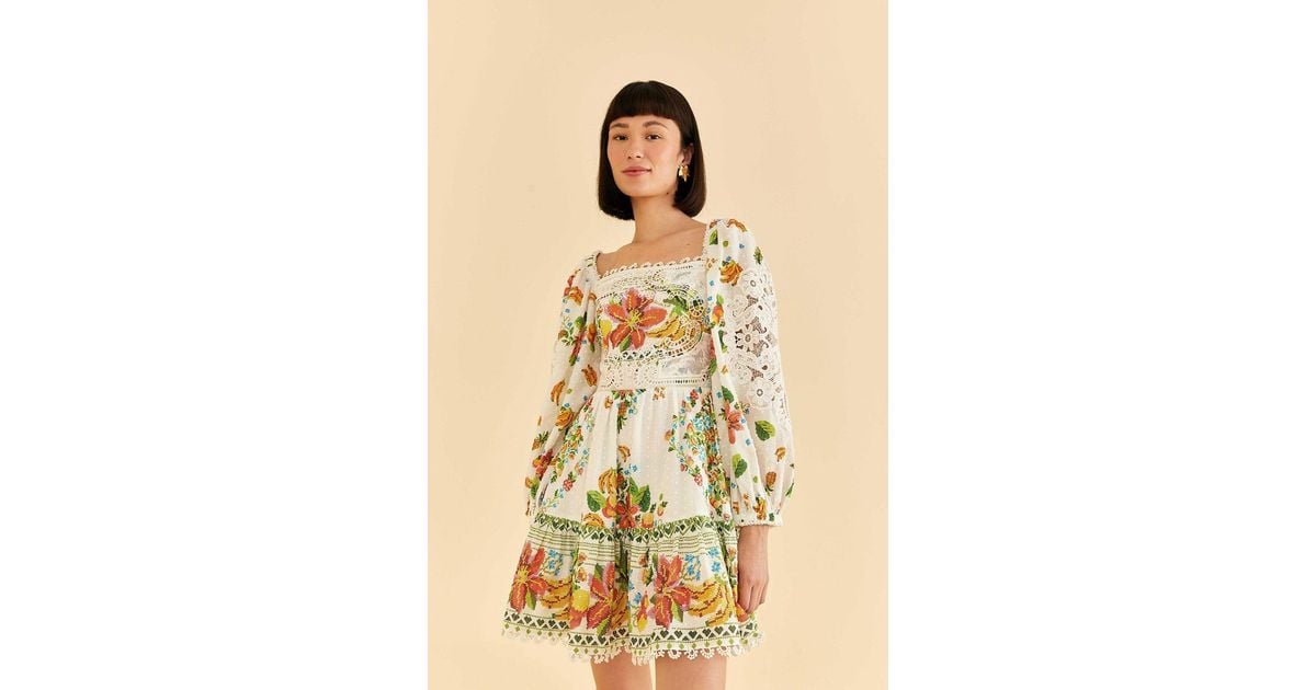 FARM Rio Off-white Tropical Romance Scarf Mini Dress in Natural | Lyst