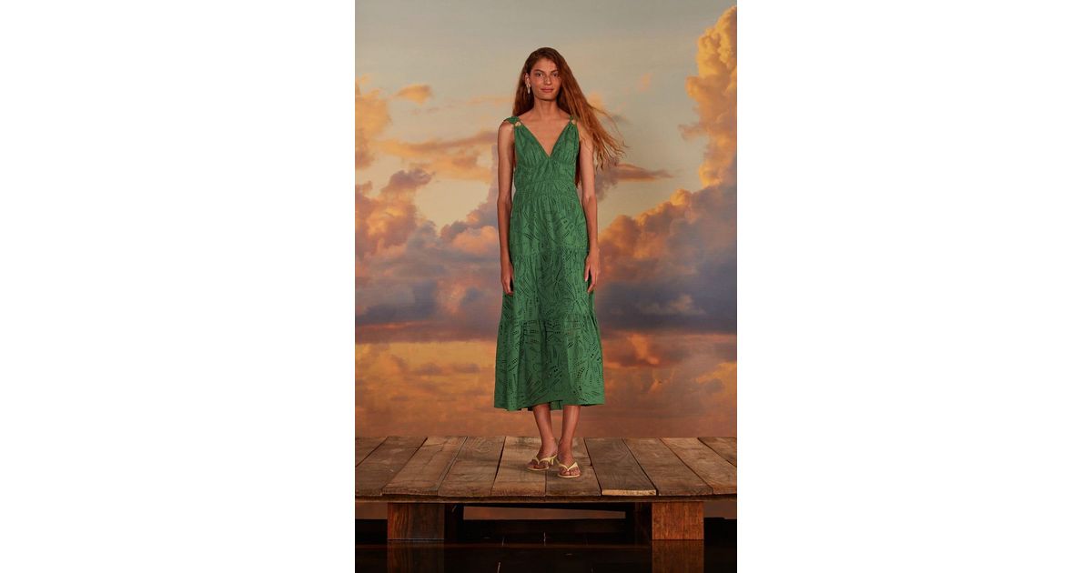 FARM Rio Monstera Corset Eyelet Maxi Dress in Green | Lyst