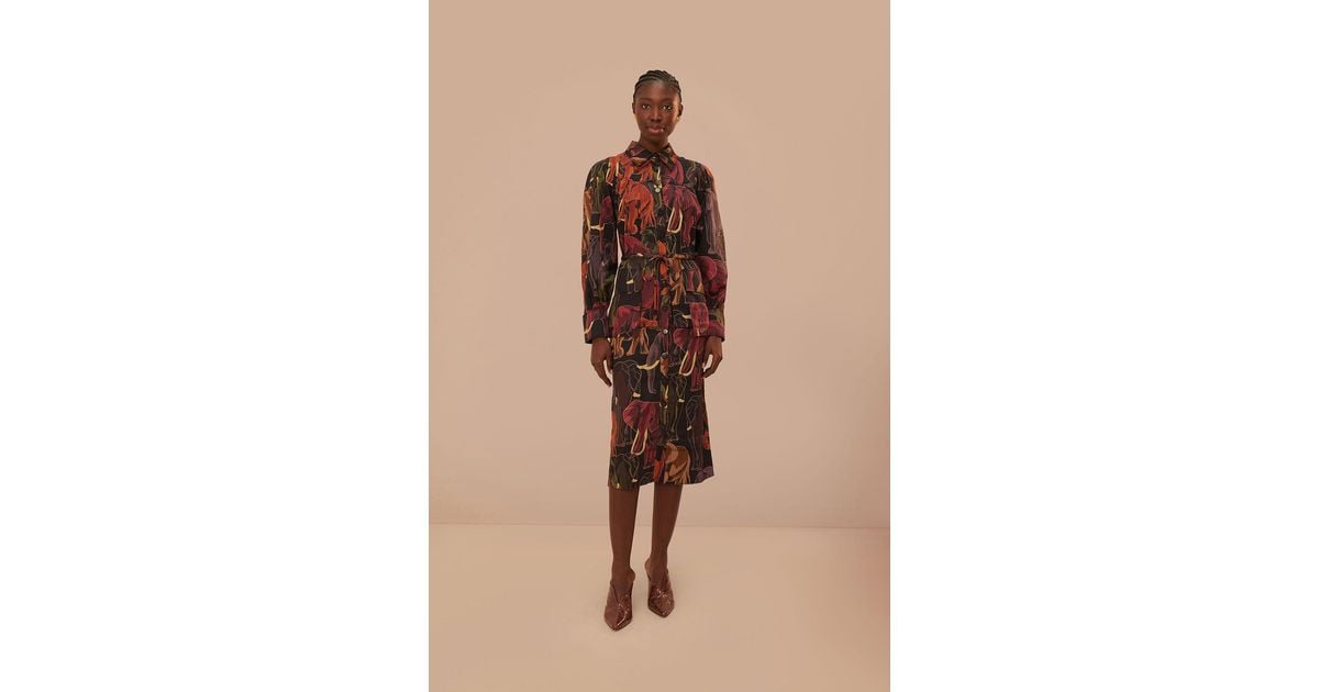 FARM Rio Elephants Long Sleeve Midi Dress, Elephants in Natural | Lyst