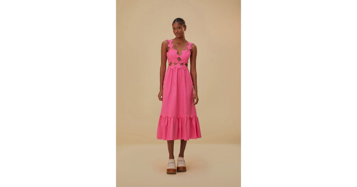 FARM Rio Cut-Out Organic Cotton Midi Dress in Pink | Lyst