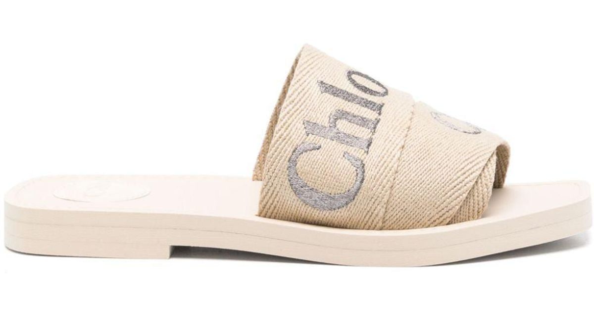 Chloé Flat Logo Sandals For in Natural | Lyst