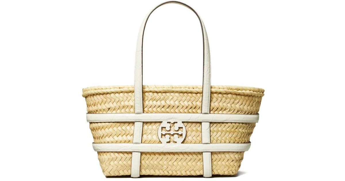 Tory Burch Ella Straw Small Shopper Bag in Metallic | Lyst UK