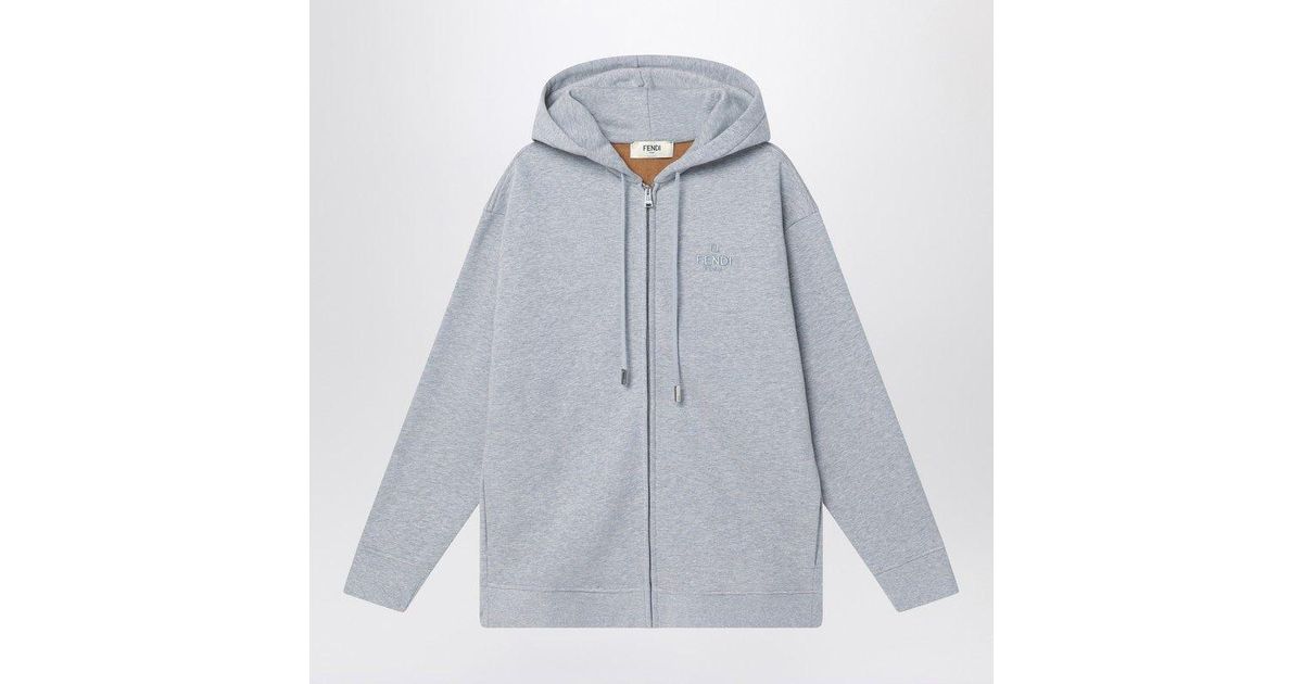 Fendi Fleece Cotton Zip Sweatshirt With Drawstring Hood in Blue | Lyst