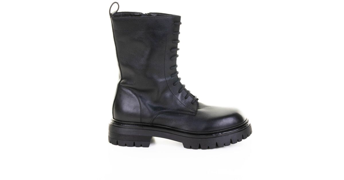 Elena Iachi Leather Biker Boot With Laces in Black | Lyst