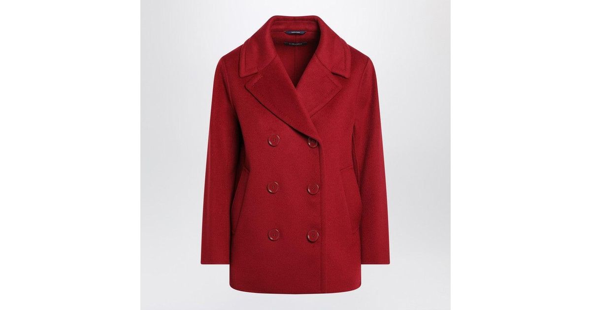 Max Mara Short Burgundy Wool Coat in Red | Lyst