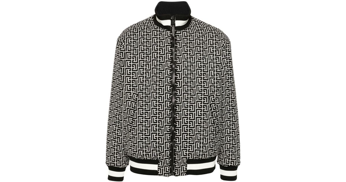 Balmain Monogram Jacquard Reversible Bomber in Black for Men | Lyst