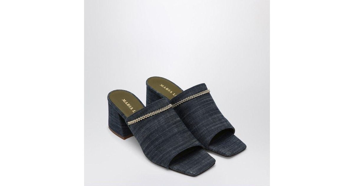 MARIA LUCA High Strap Denim Sandals With Chain Detail in Blue | Lyst