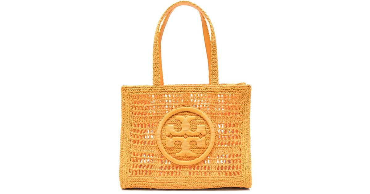 Tory Burch Raffia Tote With Straw Design in Orange | Lyst