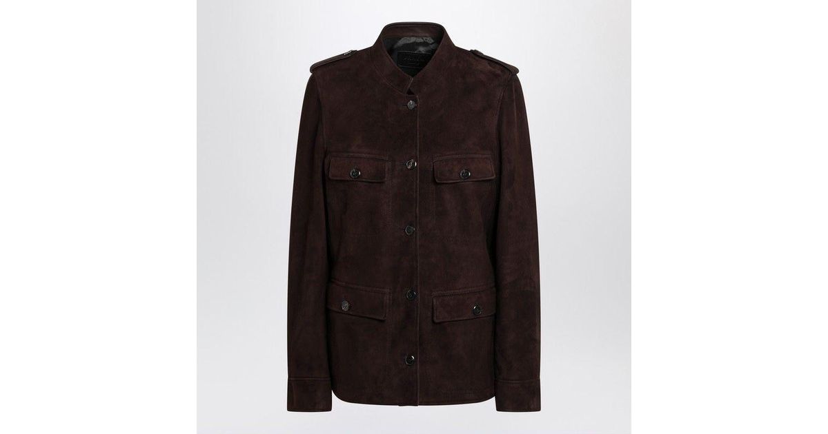 Prada Coffeecoloured Suede Jacket in Black | Lyst UK