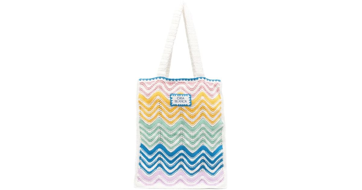 CASABLANCA Gradient Wave Crochet Tote Handbag in White | Lyst UK