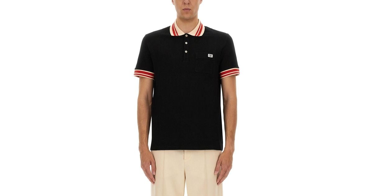 Valentino Cotton Pique Polo Shirt With "Vlogo" Patch in Black for Men ...