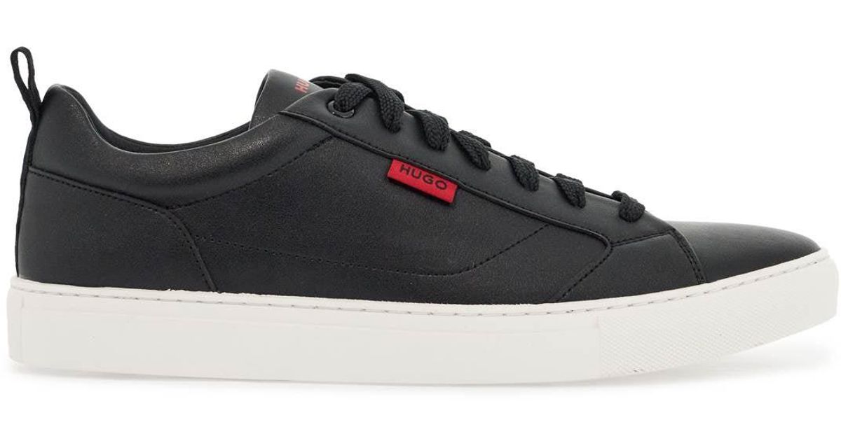 HUGO Men's Minimalist Sneakers With Rubber Sole And Red Logo in Black ...