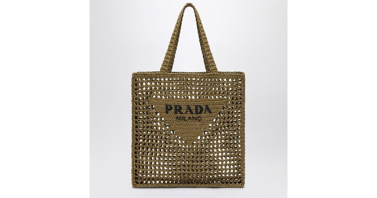 Prada Crochet Tote Bag With Logo in Metallic | Lyst