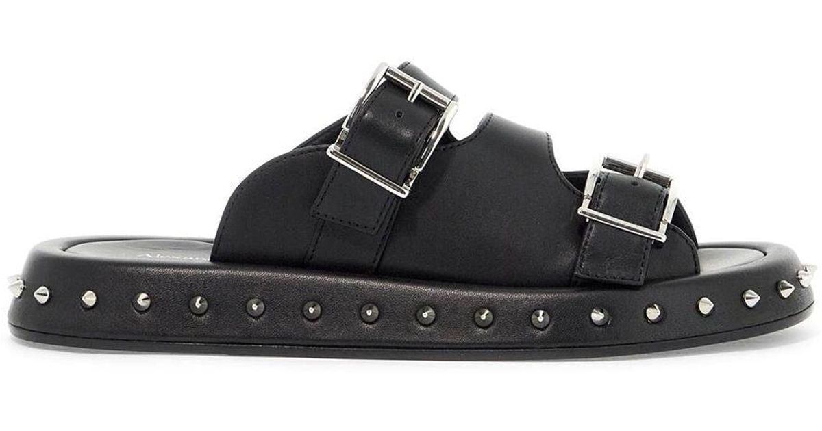 Alexander McQueen Leather Punk Slides For Ed in Black for Men | Lyst