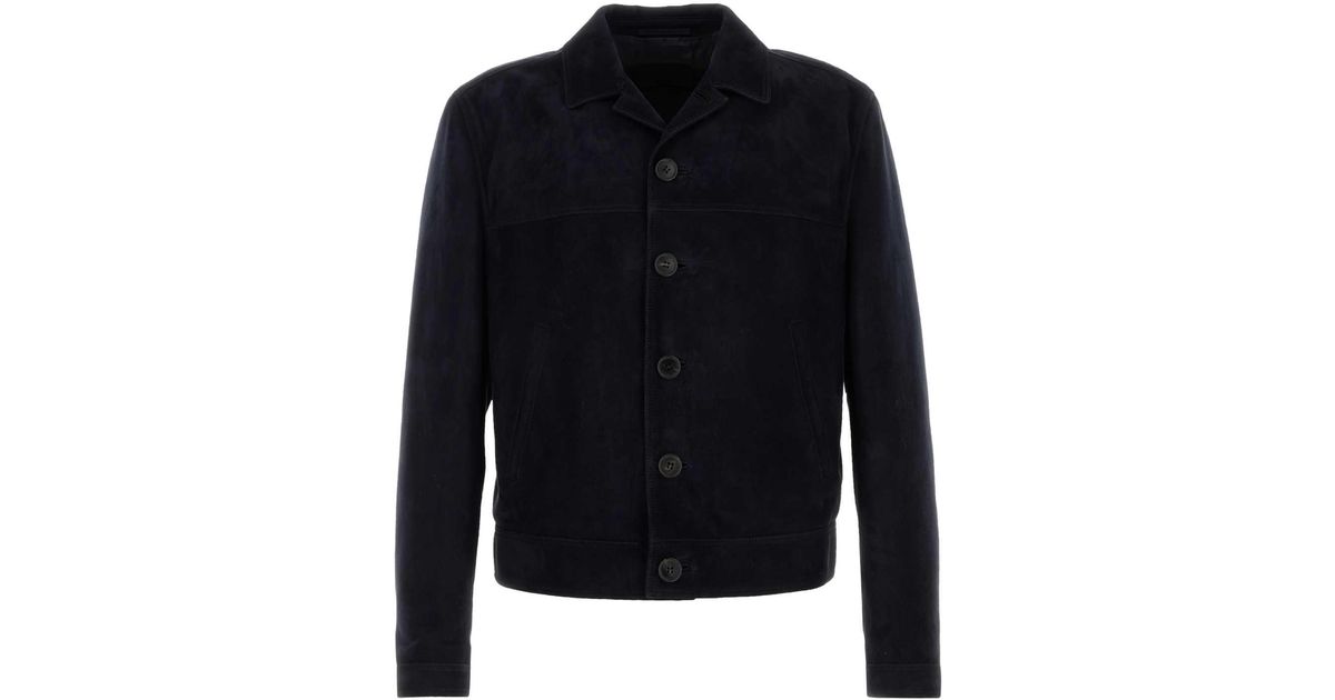 Prada Midnight Suede Jacket in Blue | Lyst