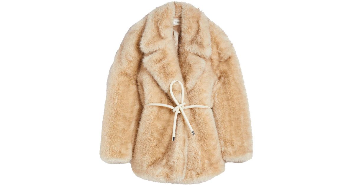 Max Mara Belted Furry-Effect Heavy Jacket in Natural | Lyst