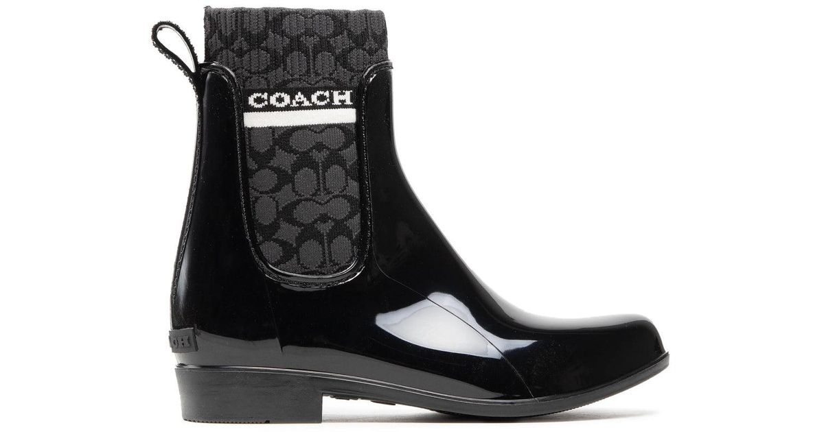 COACH Rivington Wellington Rubber Boots in Black | Lyst