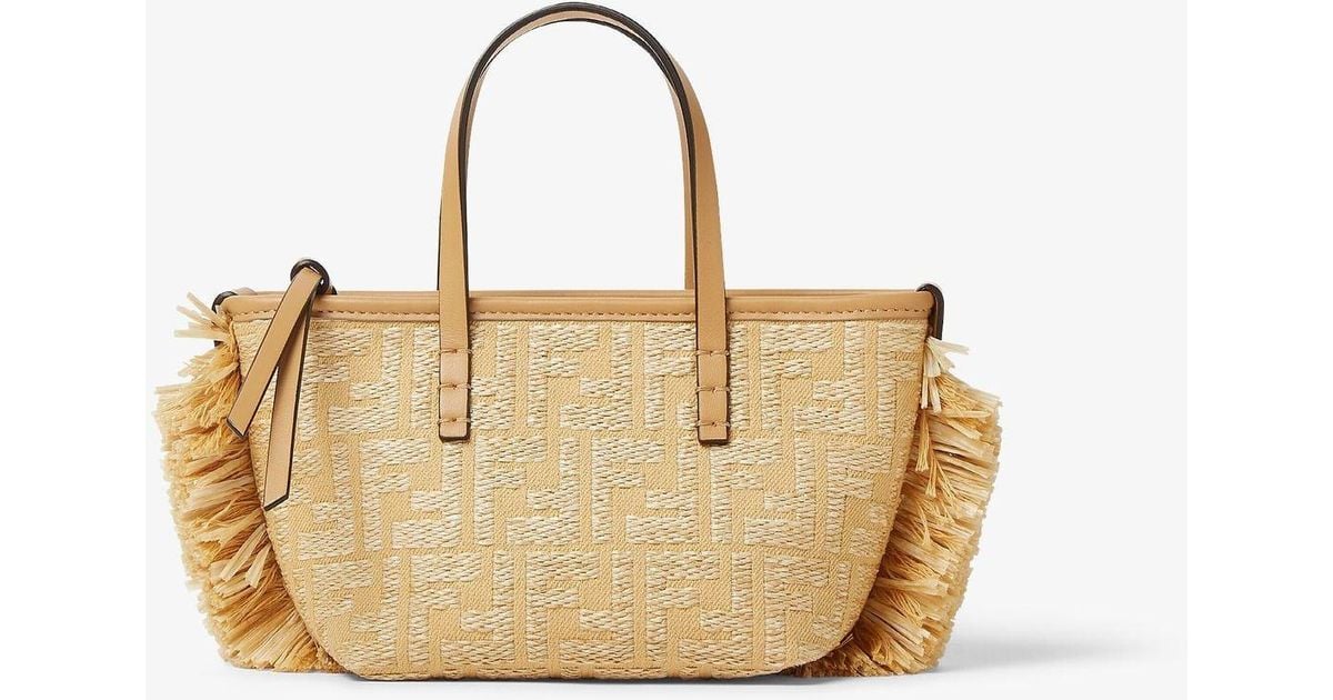 Fendi Embroidered Raffia Mini Roll Handbag in Natural | Lyst