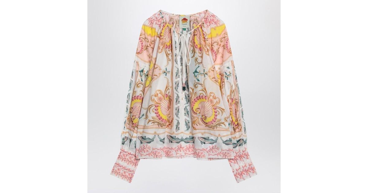 FARM Rio Cotton Blouse With Nautical Print in Pink | Lyst