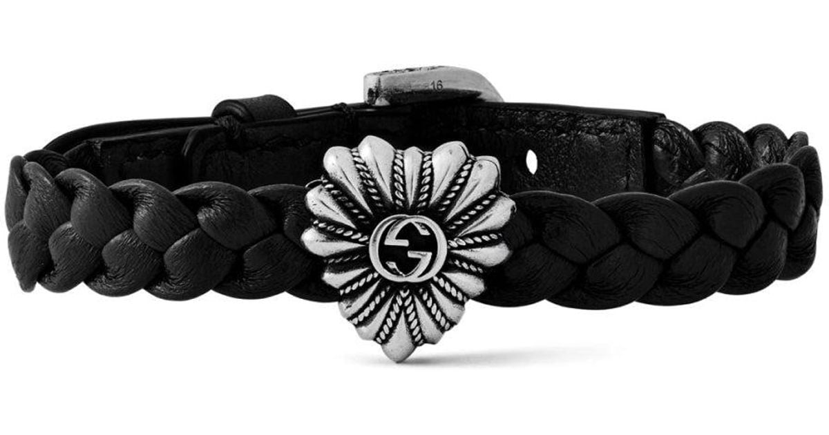 Gucci Gg Logo Leather Chain Bracelet in Black | Lyst UK