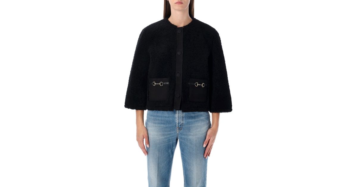 Gucci Shearling Jacket With Horsebit Details in Black | Lyst UK