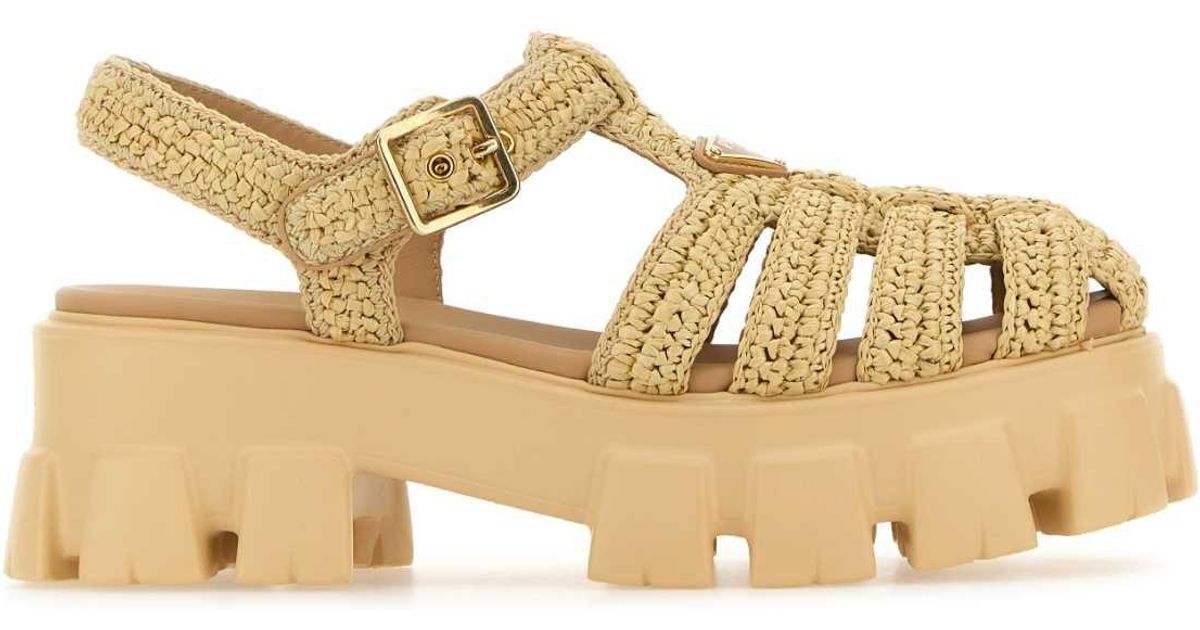 Prada Raffia Monolith Sandals in Natural for Men | Lyst